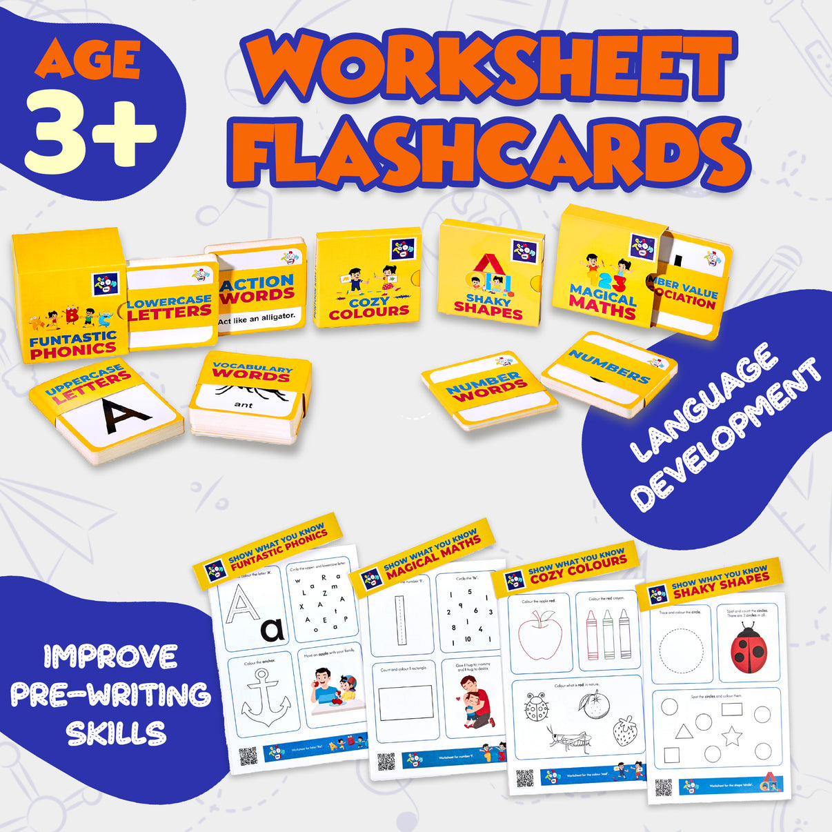 Nursery Educational Flash card and Worksheet Combo Set for Kids 3-4 Ye